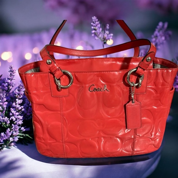 Coach | Bags | Coach Red Embossed Tote Bag | Poshmark